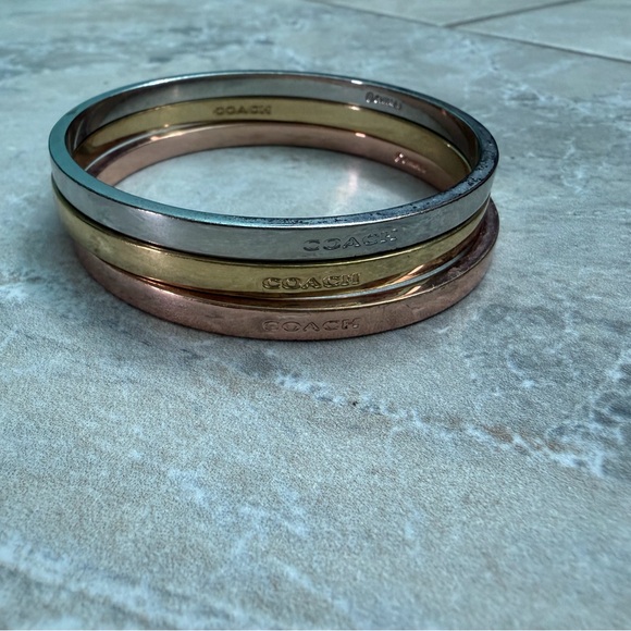 Coach | Jewelry | Coach Womens Trio Bangle Set In Gold Silver And Rose ...